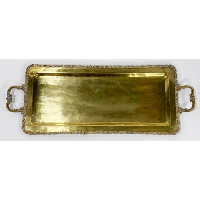 Vintage Rectangular Scrolled Edge Brass Tray | Chairish