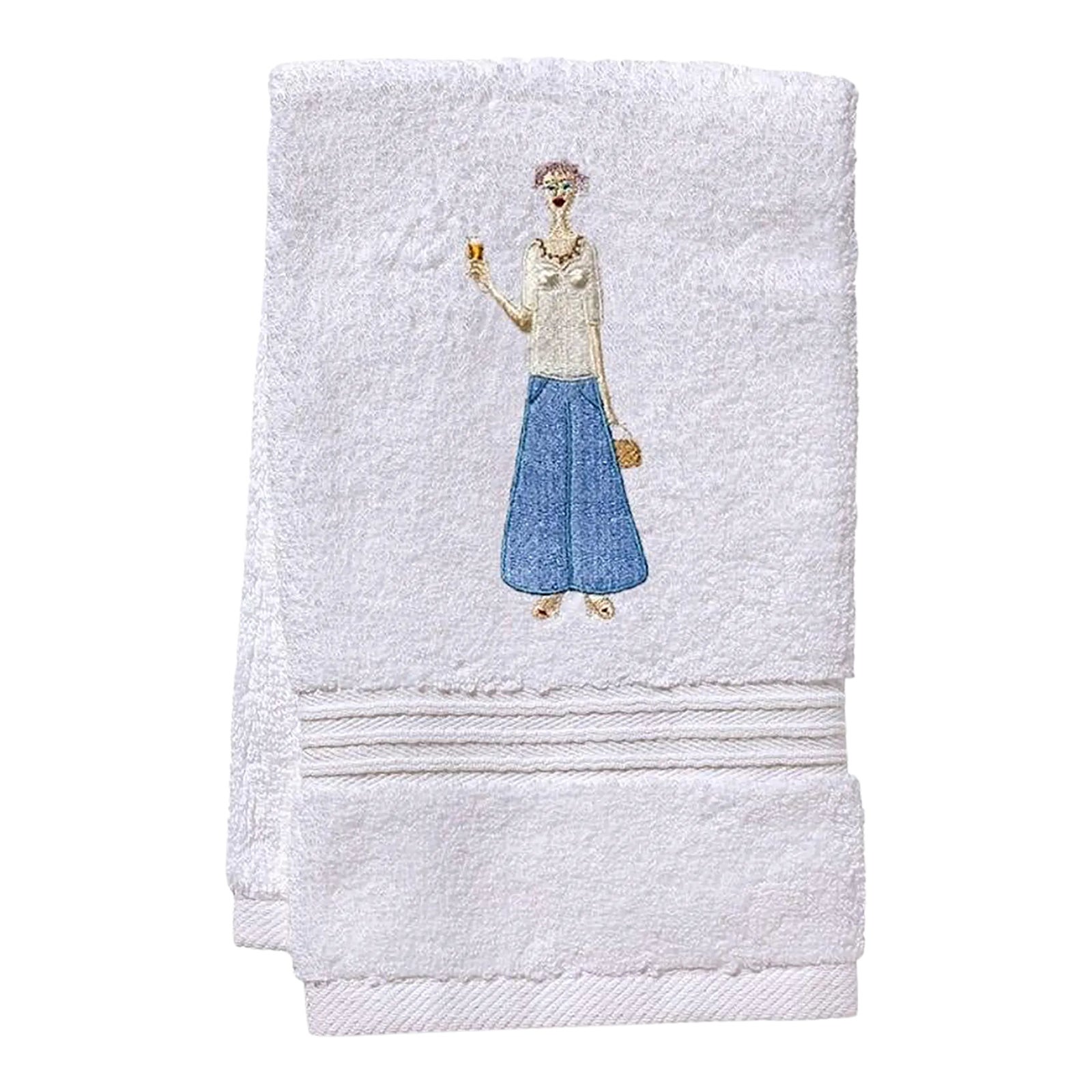 Blue Champange Lady Terry Guest Towel, Embroidered | Chairish