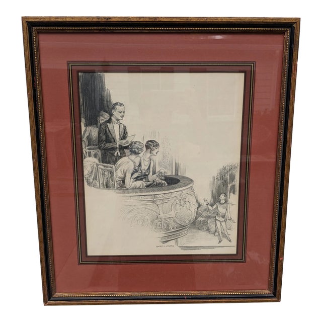 James H. Lowell 1920s Framed and Signed Pencil Drawn Illustration ...
