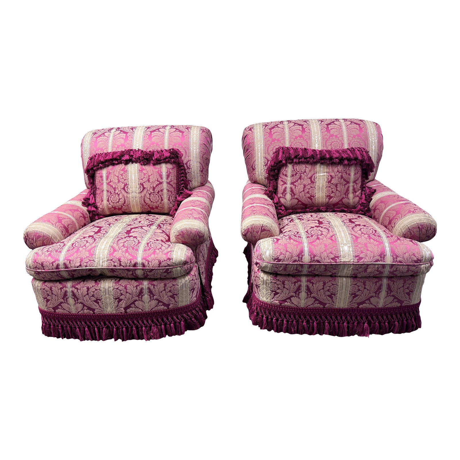 Custom Design Louis XV Style Red & Silk Rolled Back Chairs, a Pair ...