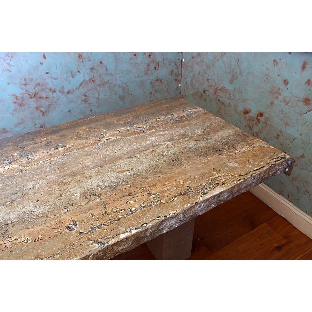 Vintage Natural Stone Dining Table With Double Pedestal Base | Chairish