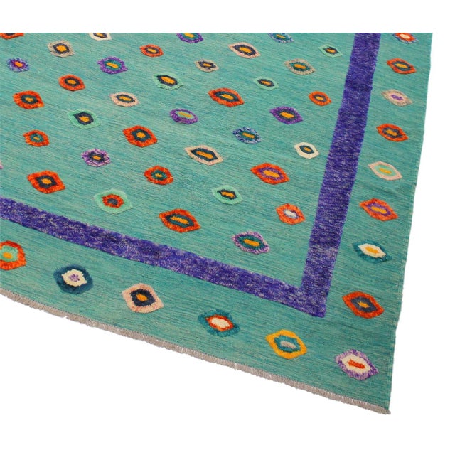 Abstract Moroccan High-Low Green/Blue Wool Rug - 9'11'' X 12'10 ...
