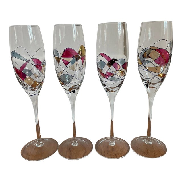 Early 21st Century Milano Crystal Champagne Flutes- Set of 4 | Chairish