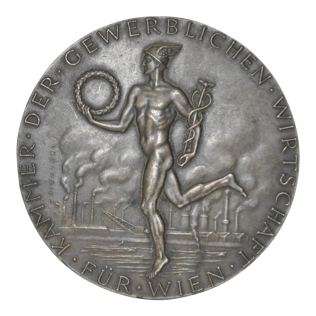 Edwin Grienauer "Chamber of Commerce, Vienna" Bronze Medallion c.1950s | Chairish
