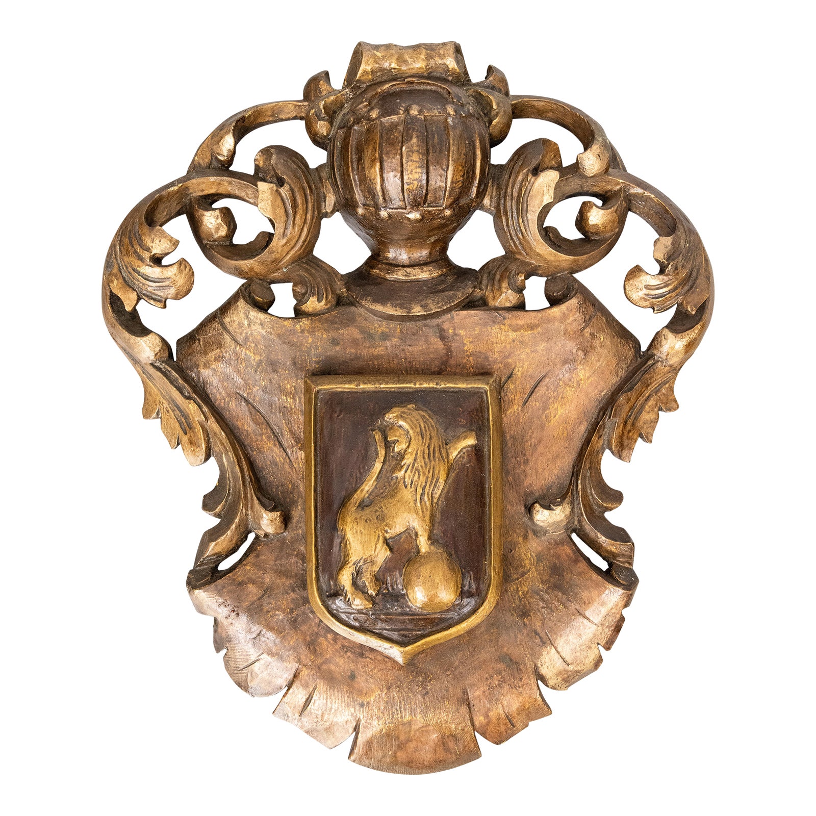 Antique Spanish Carved Giltwood Heraldic Coat of Arms Shield Wall ...