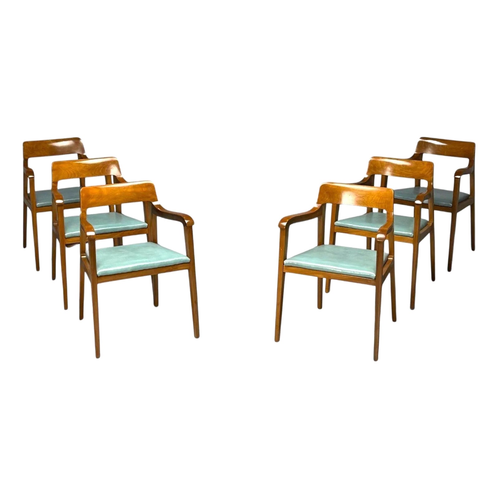 Edward Wormley, Dunbar, Six Riemerschmid Dining Chairs, Walnut, Leather ...