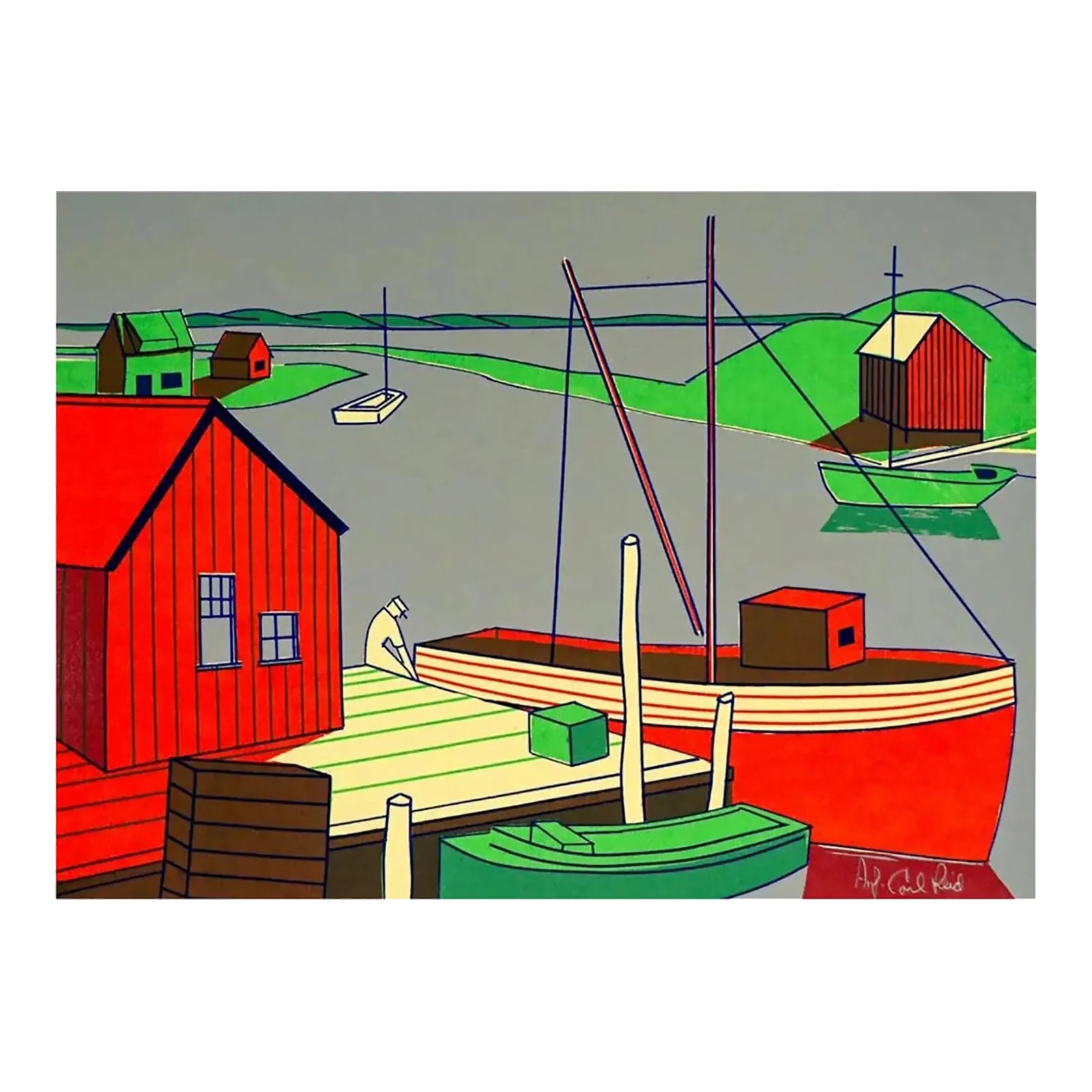 1970s Carl Reid Coastal Serigraph | Chairish