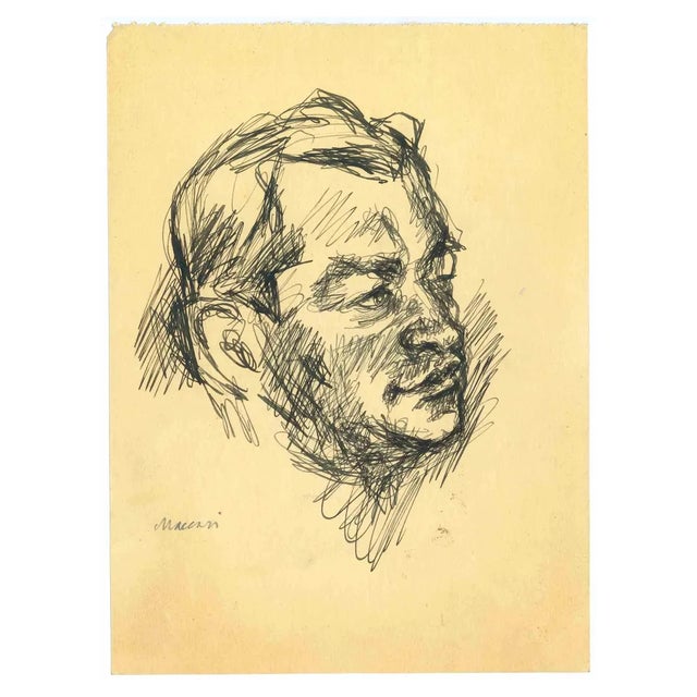 Mino Maccari, The Portrait of a Man, Ink Drawing, 1950s | Chairish