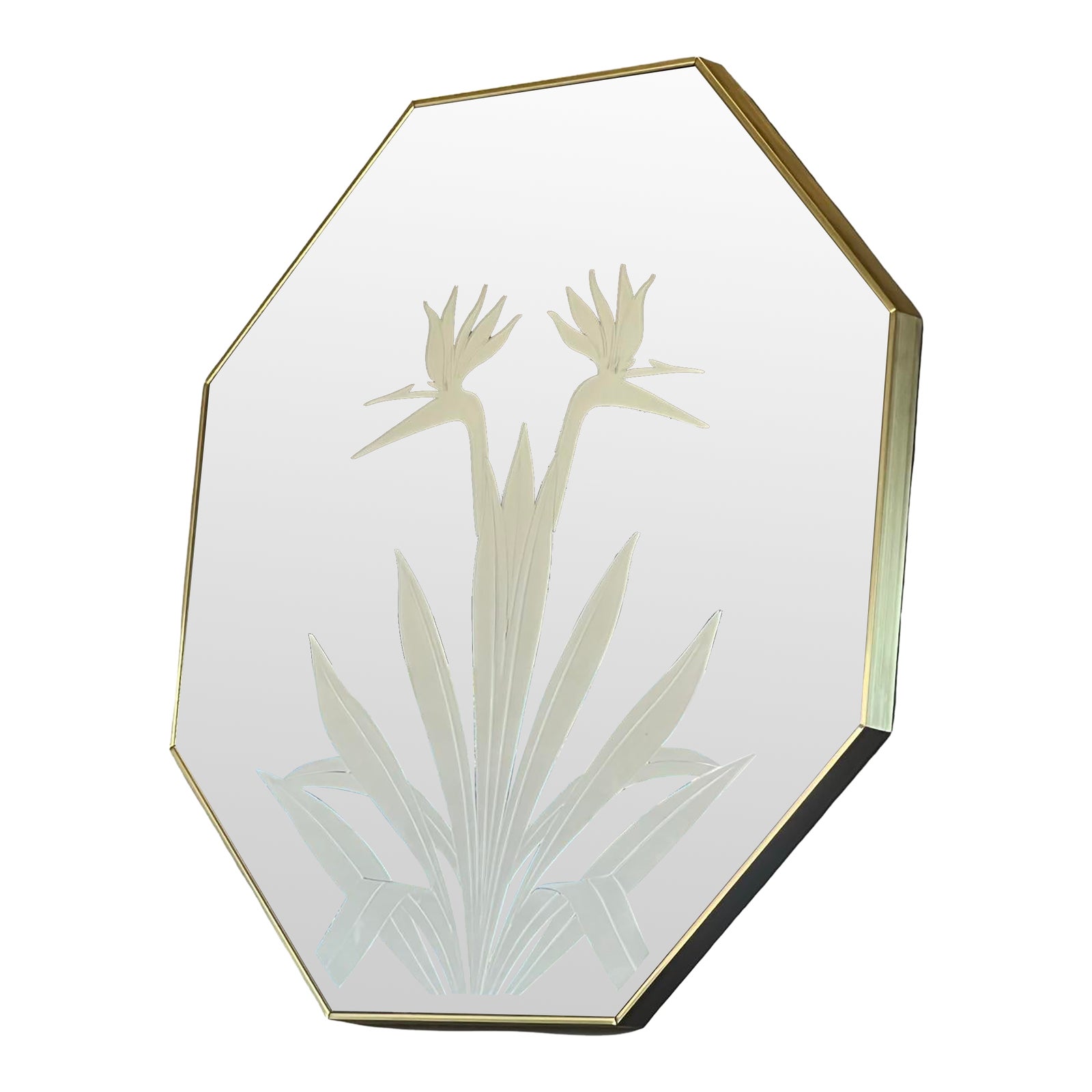 Vintage Postmodern Gloria Erickson Octagon Wall Mirror Brass Bird of ...