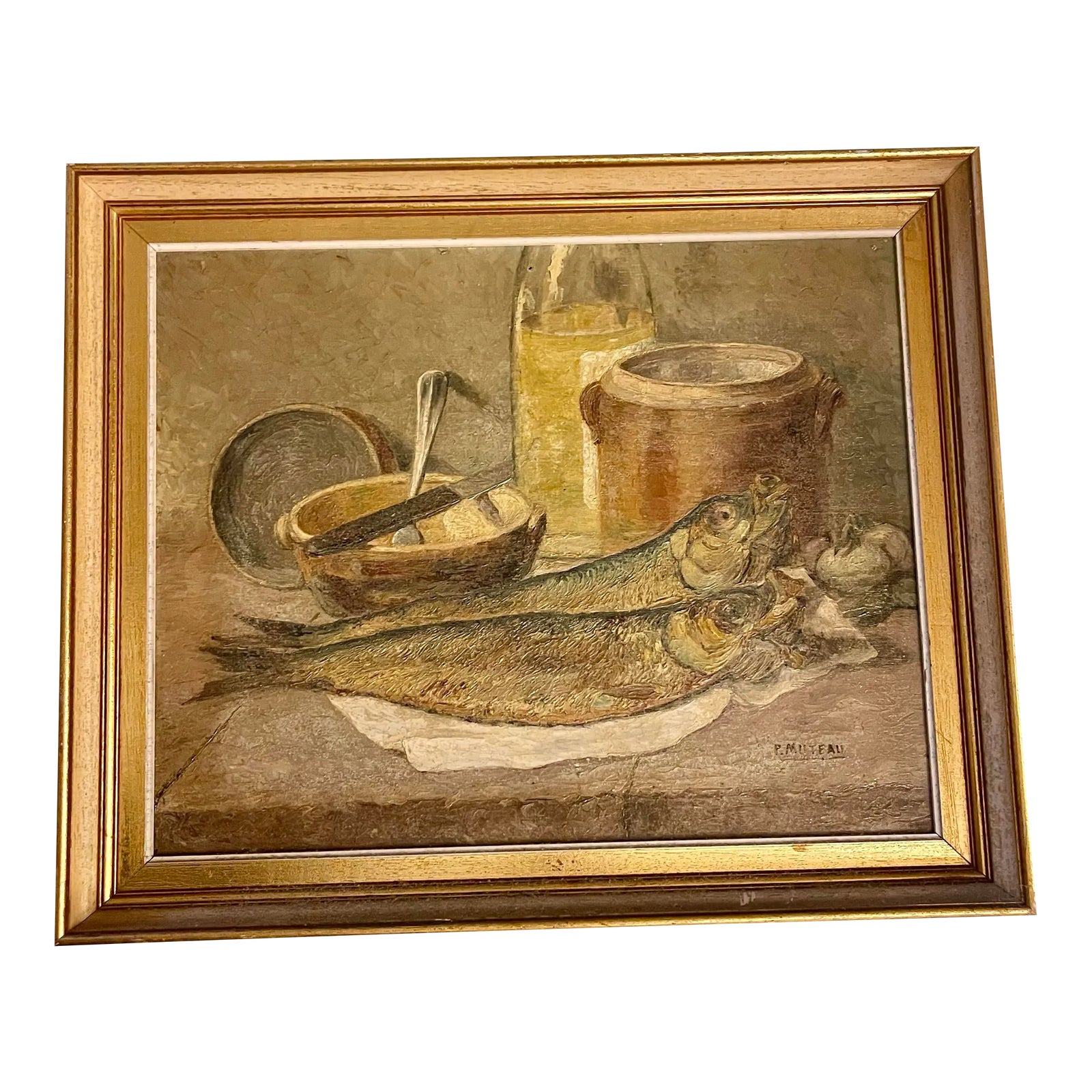 Oil on Canvas Smoked Herring, Olive Oil and Terracotta Muteau Sign 1940 ...