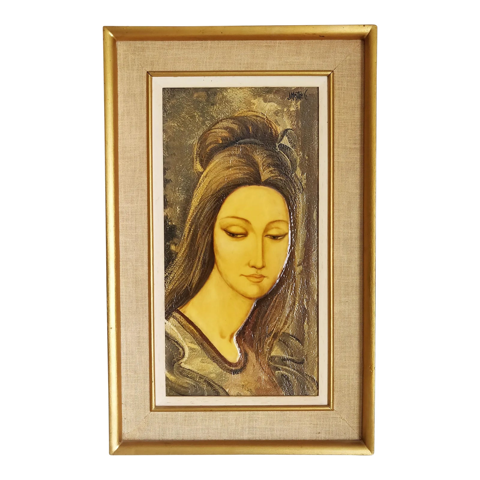 1960s J Mestre Mixed Media Woman, Framed | Chairish