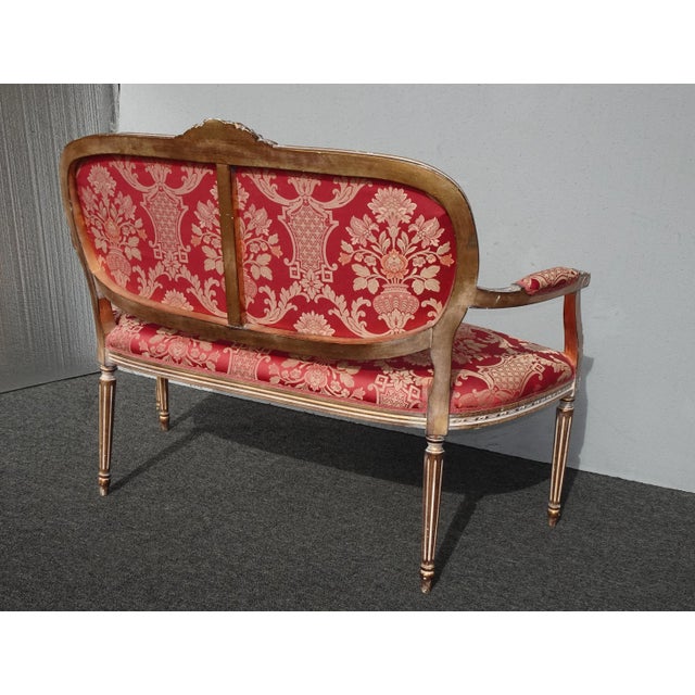 Vintage French Louis XVI Red & Silver Settee and Pair Chairs ~ Set of ...