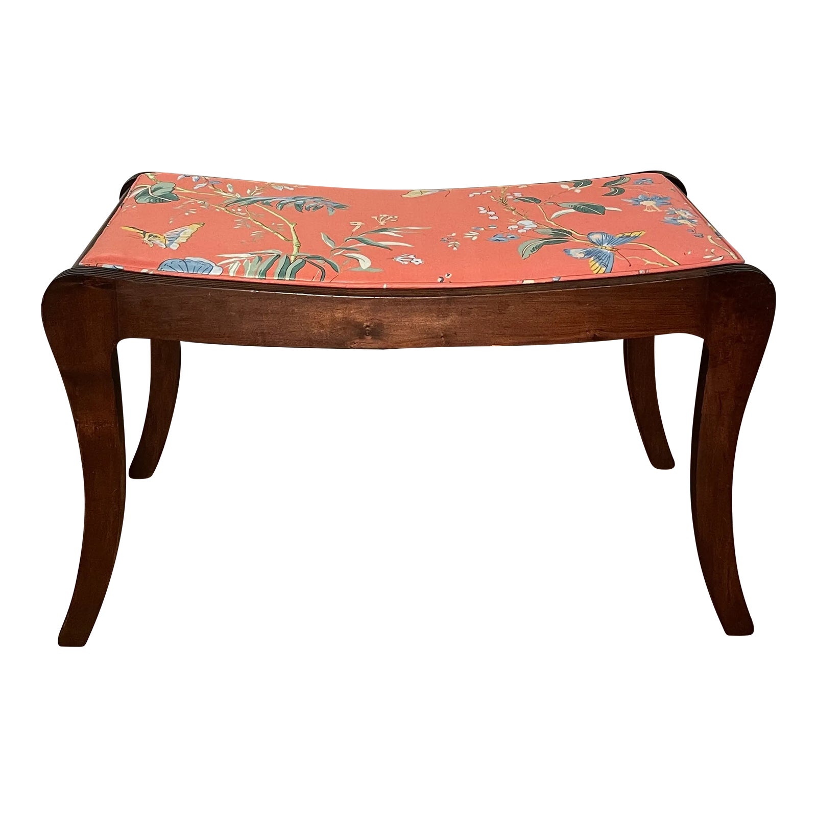 1940’s Reeded Mahogany Regency Style Bench With Vintage Chintz ...