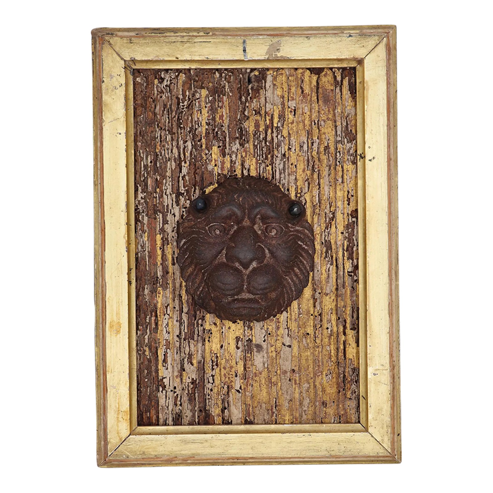 19th Century French Cast-Iron Lion Head Mounted on a Gilt Board and ...