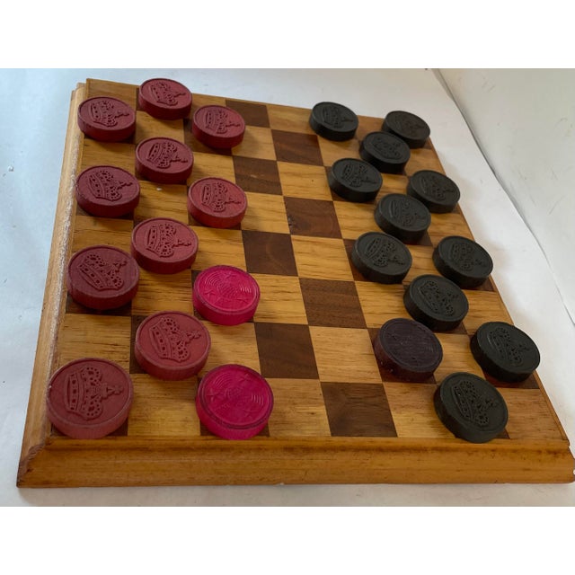 Vintage Wooden Checkers Game Board and Pieces | Chairish