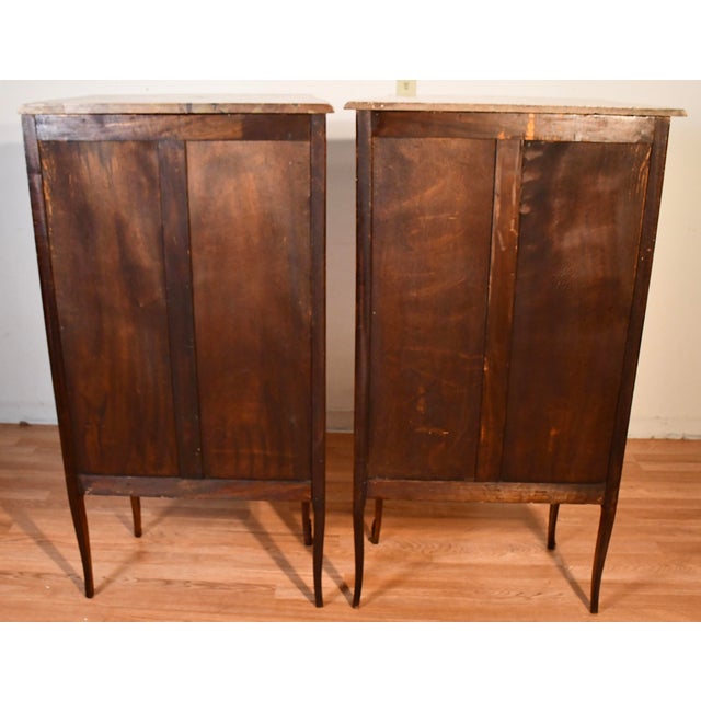 1890 Antique French Louis XV Walnut Inlaid & Marble Top Pair Chest of ...