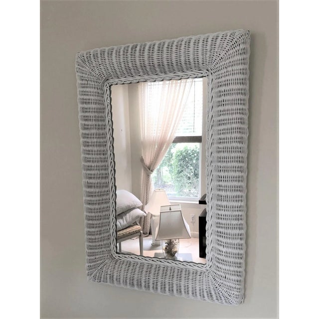 White Wicker Framed Wall Mirror in the Style of Henry Link | Chairish