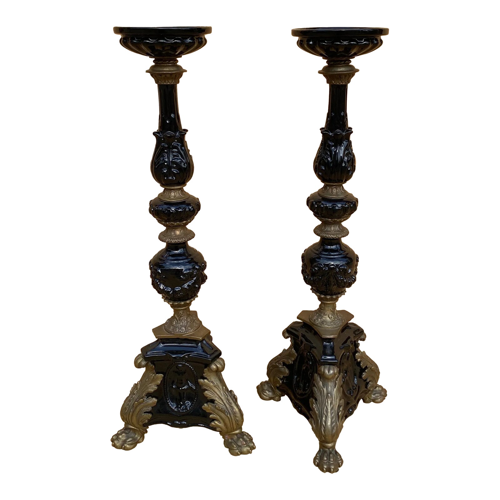 Vintage French Neogothic Altar Torchère Candlestick Set With Black ...
