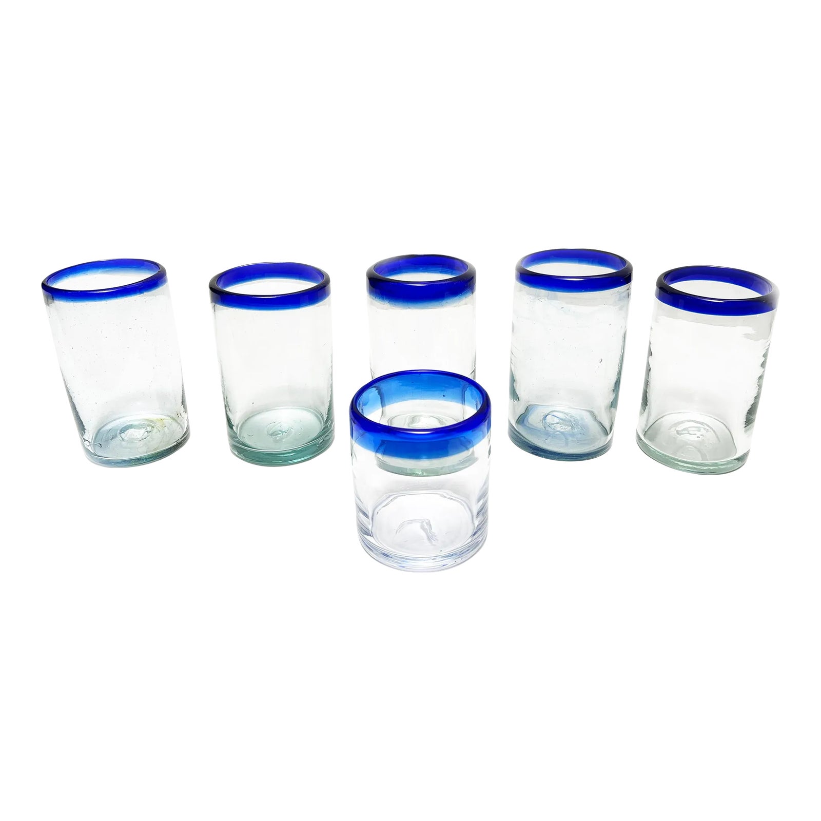 Vintage Hand Blown, Art Glass Cobalt Blue Rimmed Barware Drinking ...