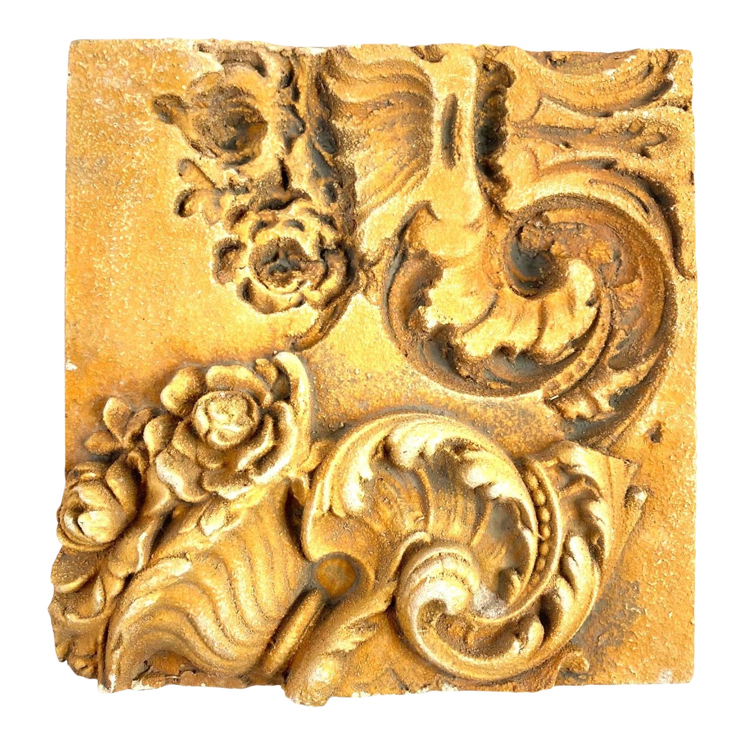 1990s Decorative Cement Tile Embossed Floral Scroll Baroque Romantic ...
