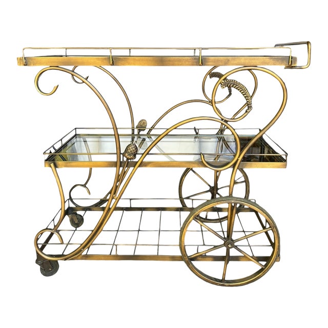 1950's Vintage Wrought Iron Bar Cart Food Trolley | Chairish