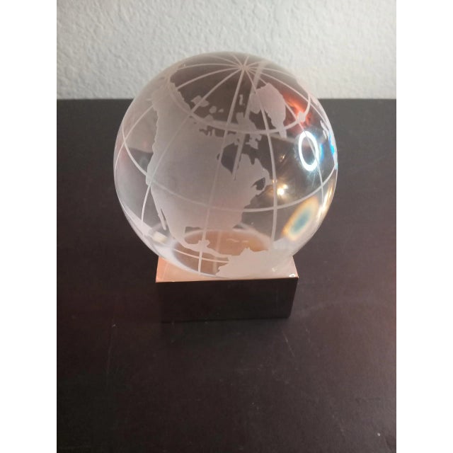 1980s Etched World Map Crystal Clear Glass Paperweight Decor on ...