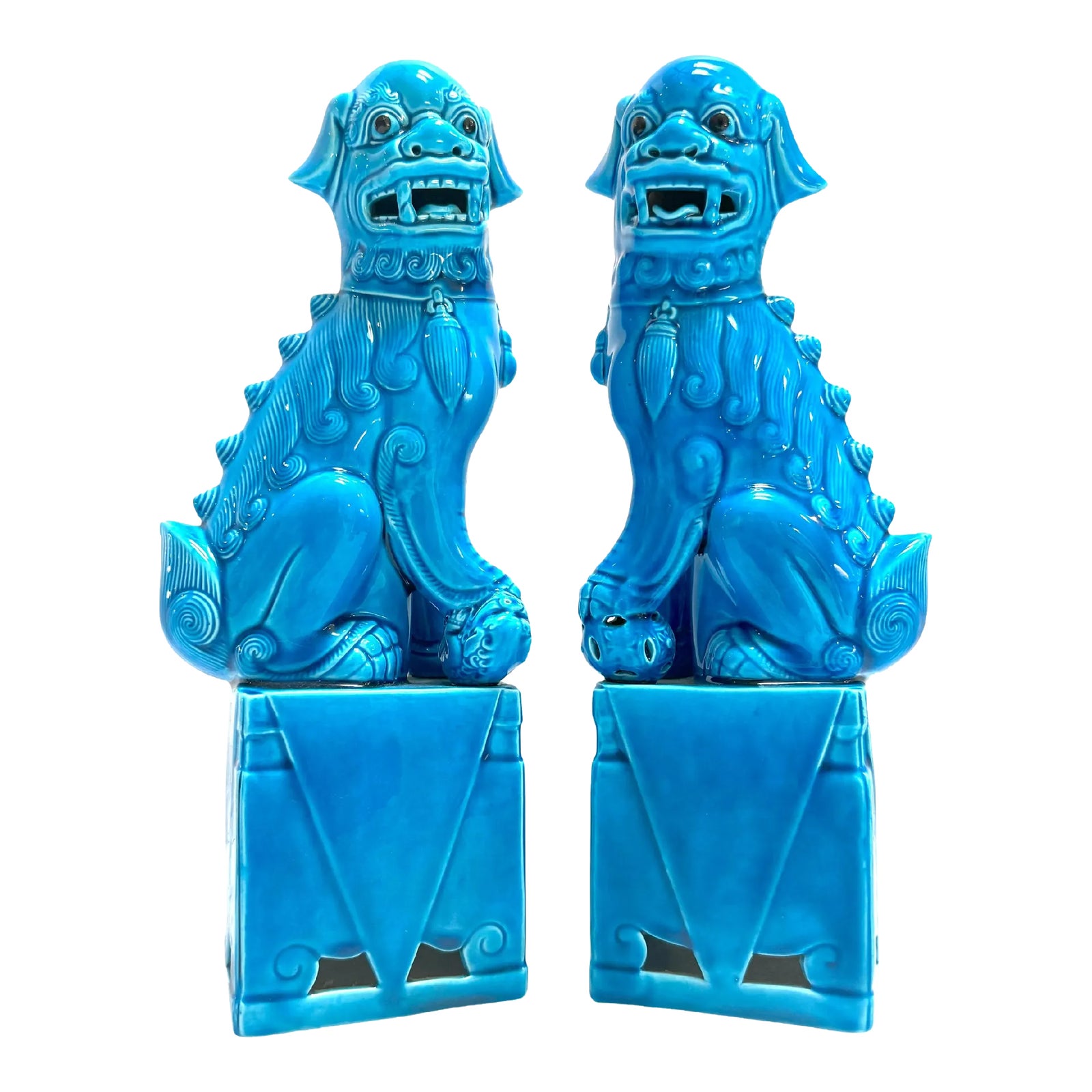 Large Chinese Export Turquoise Foo Dogs - a Pair | Chairish