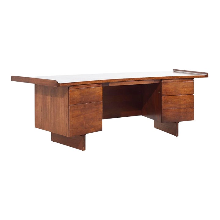 Harvey Probber Mid Century Walnut Curved Executive Desk | Chairish
