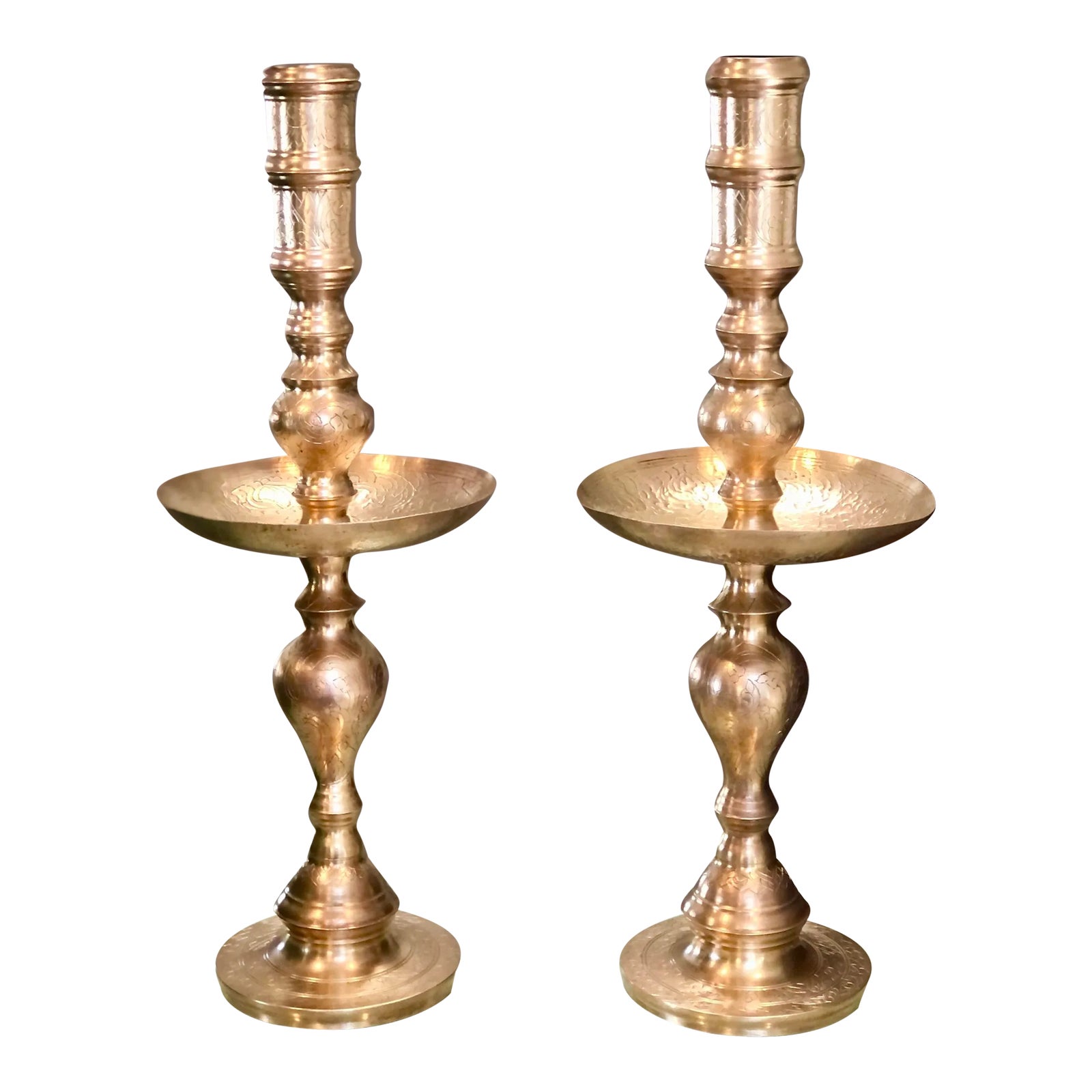 Vintage Brass Pillar Candle Sticks - a Pair | Chairish