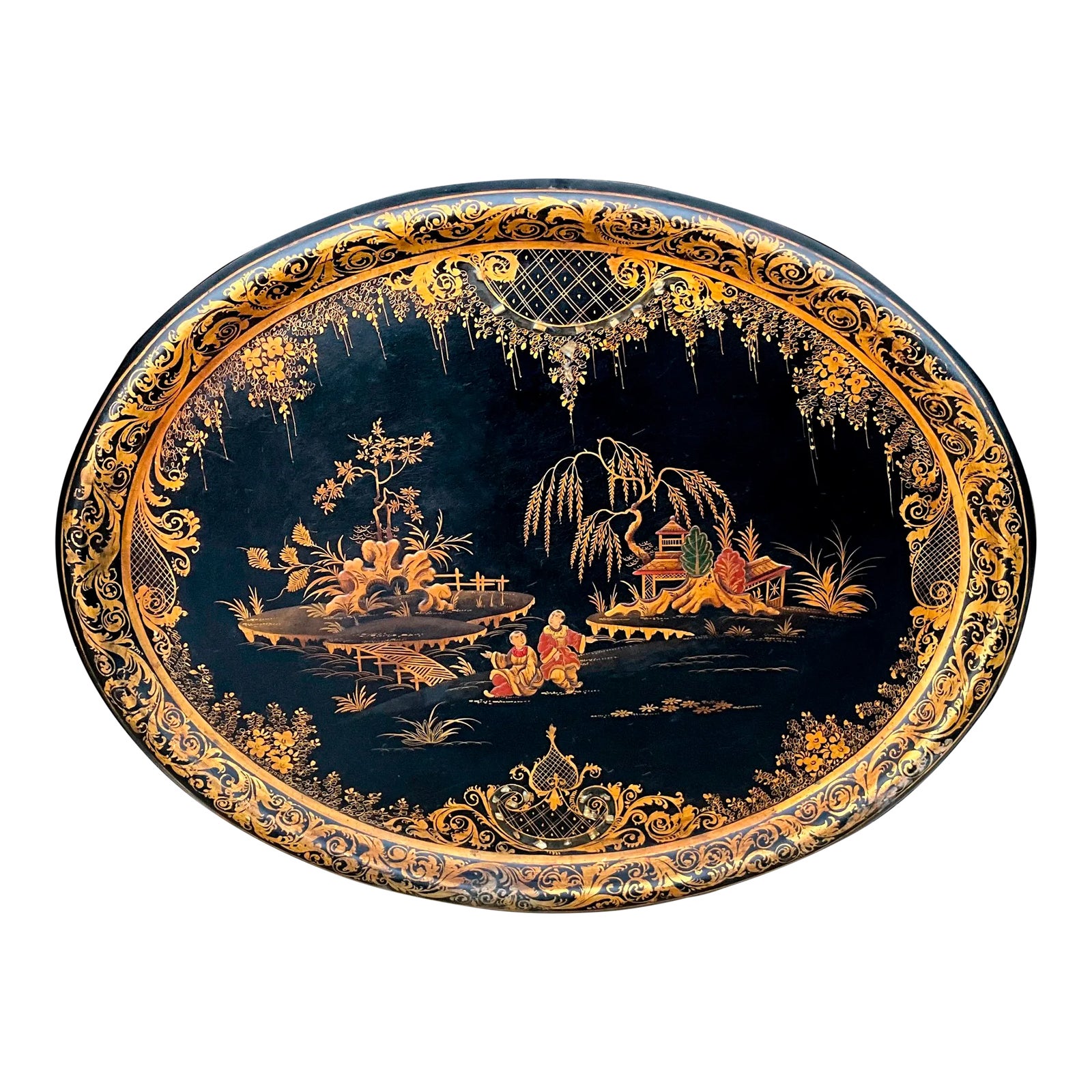 19th Century English Regency Papier-Mâché Chinoiserie Japanned Tray ...