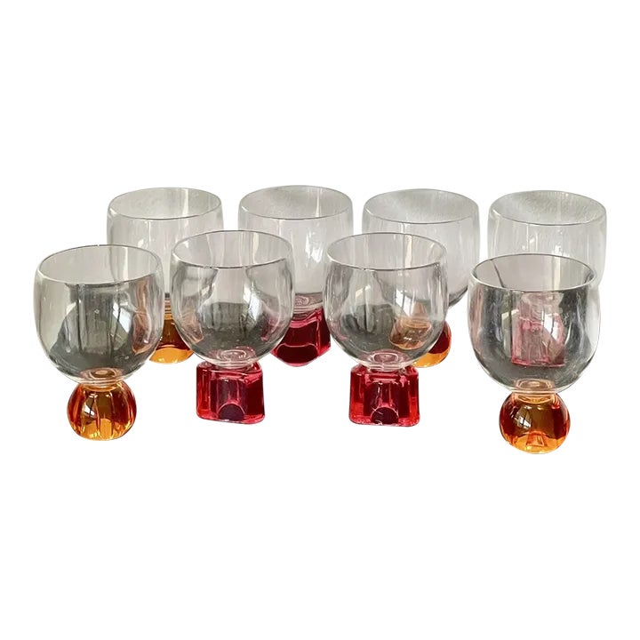 1990s Plastic Goblets With Geometric Bases for Water or Wine- Set of 8 ...