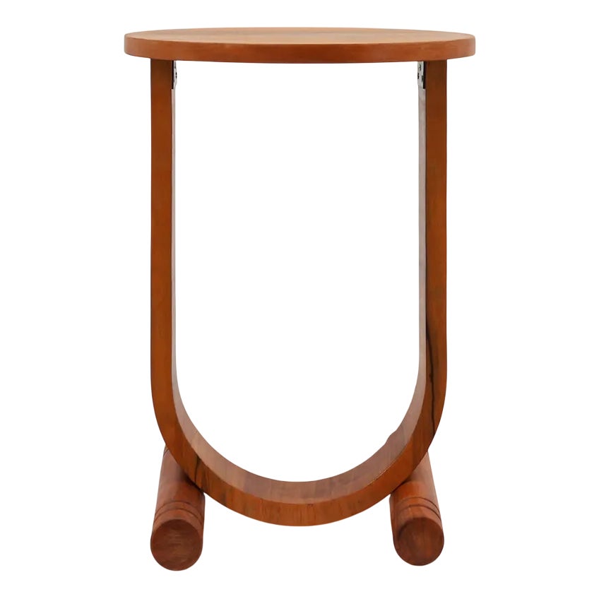 Round Art Deco Oak Side Table with Bended Leg, France, 1920s | Chairish