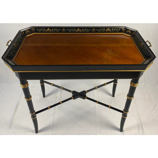 Black and Gold Wooden Tray Table Bamboo Style Legs | Chairish