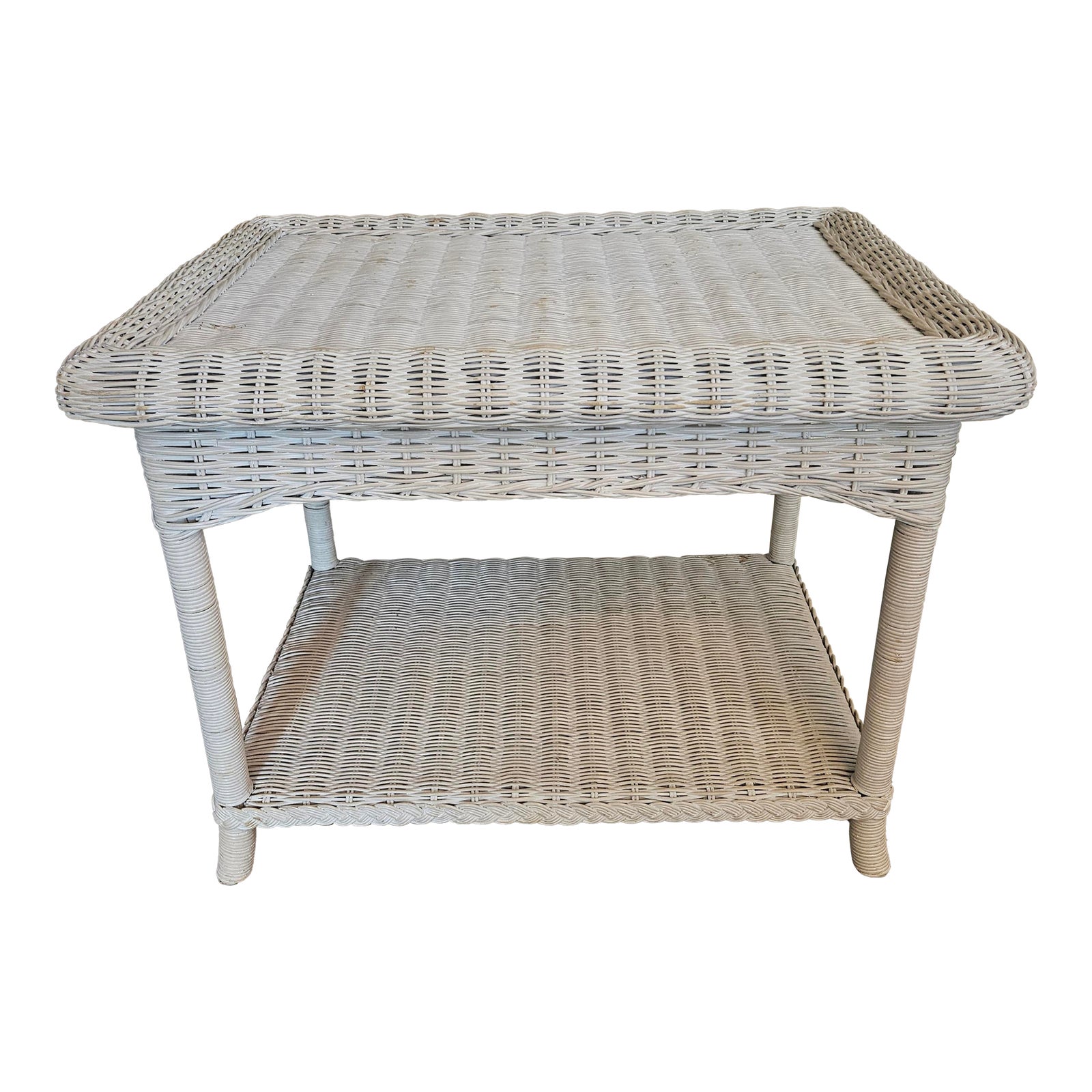 Vintage White Wicker Table | Chairish