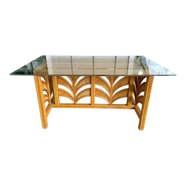 Vintage Gabriella Crespi Style Pencil Reed Rectangle Glass Top Dining ...