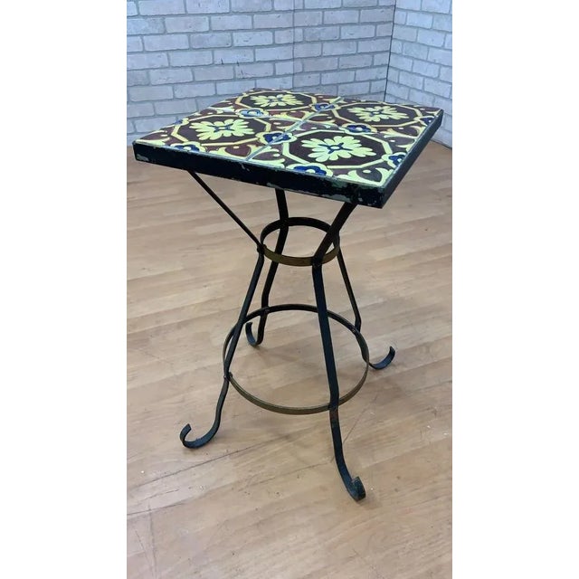 1990s Vintage Wrought Iron Tile Top Accent Table | Chairish