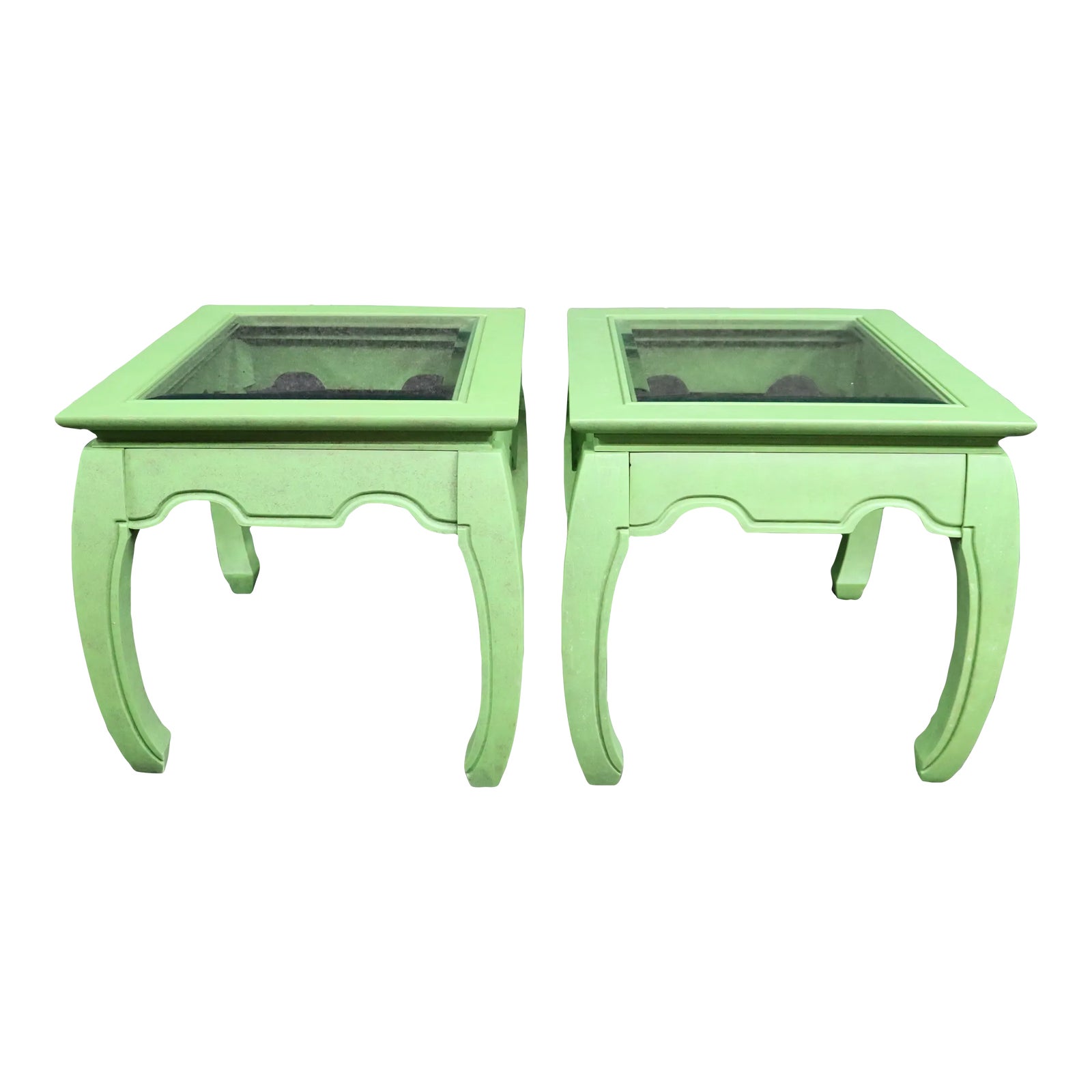 Chinoiserie Style Green Side Tables | Chairish