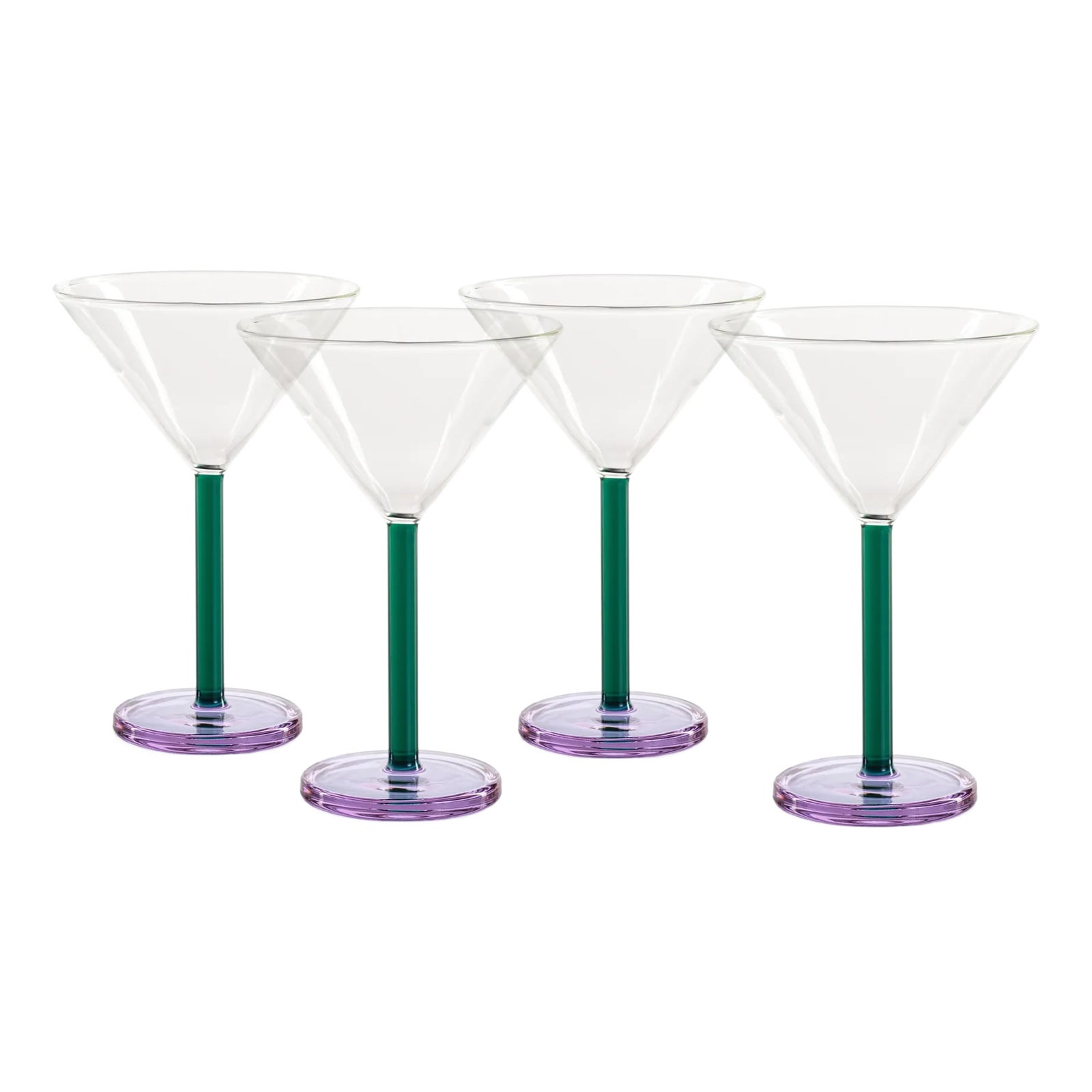 Vireo 4-Piece Martini Glass Set, Teal & Lilac | Chairish