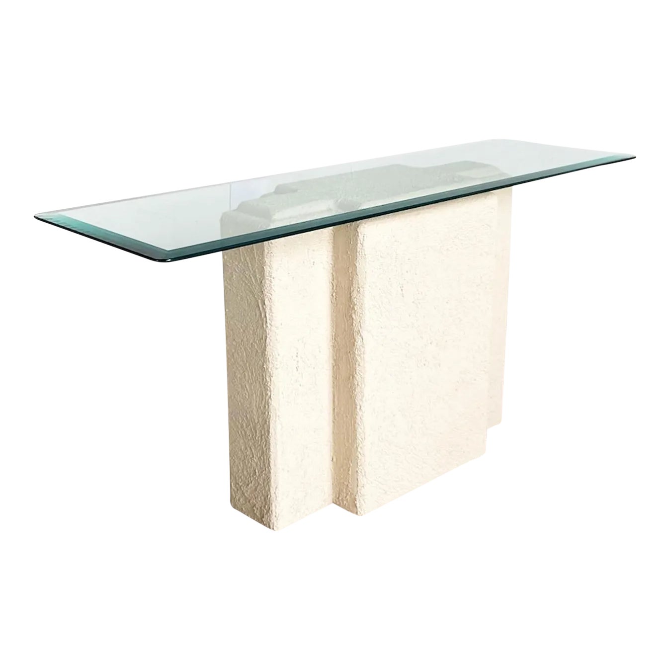 Postmodern Stucco Plaster Glass Top Console Table | Chairish