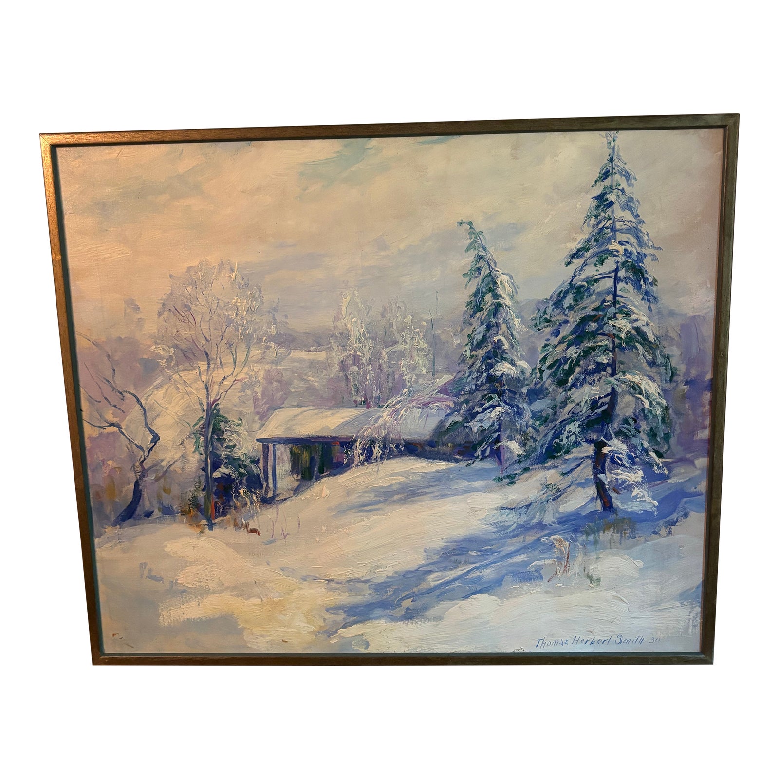 1930s Winter Landscape Painting by Robert Herbert Smith, Framed | Chairish