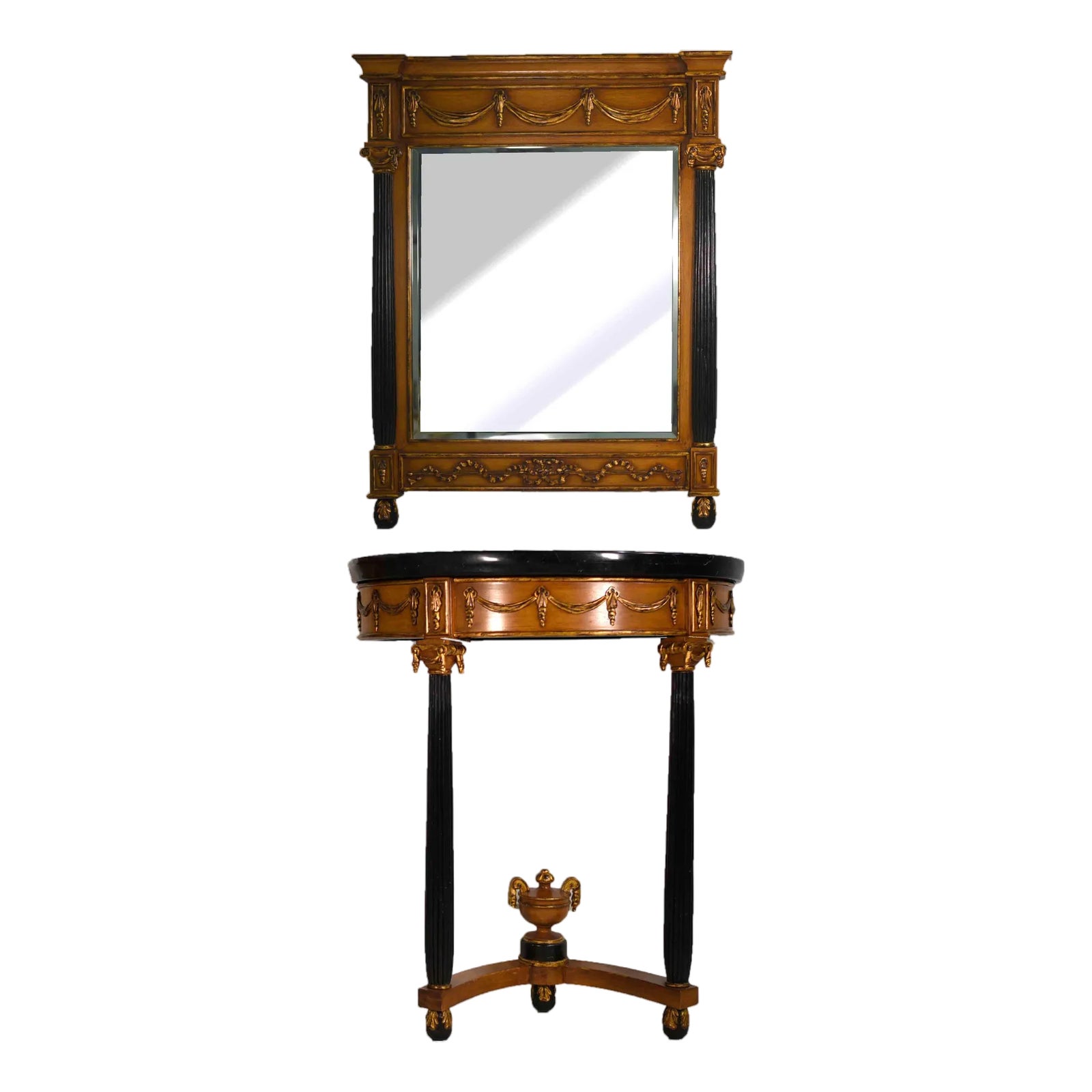 French Neoclassical Style Black & Gold Demi-Lune Marble Console Table ...