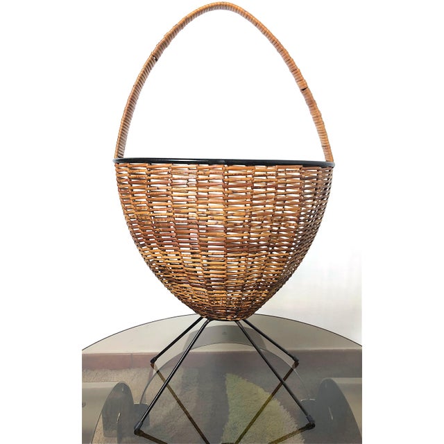 Vintage Italian Wicker and Metal Magazine Rack, 1960s | Chairish