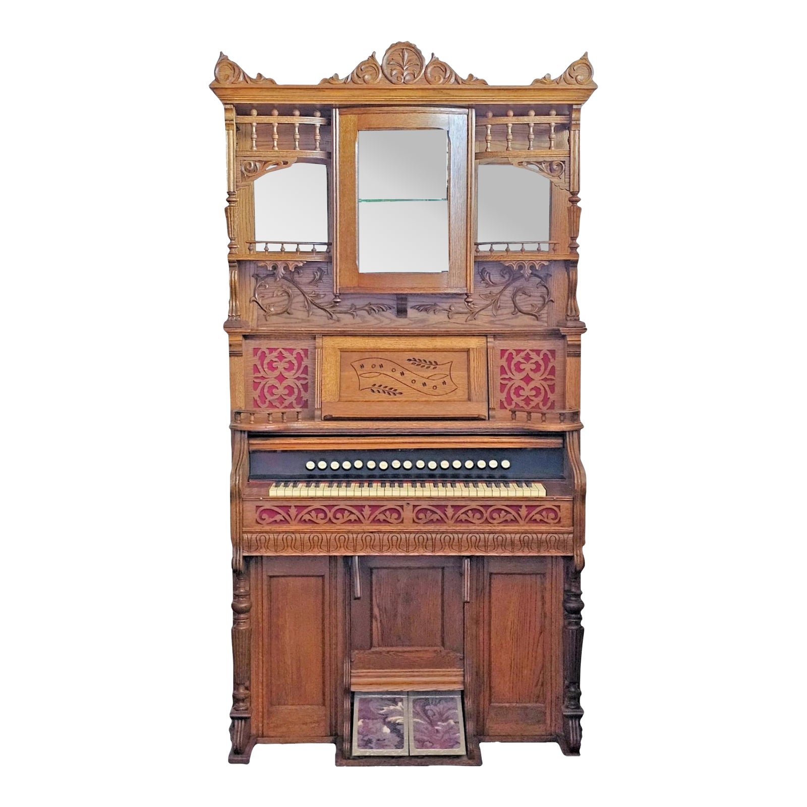 Antique Victorian 1880s Oak Beckwith Pump Organ W/ Bowed Glass Cabinet ...