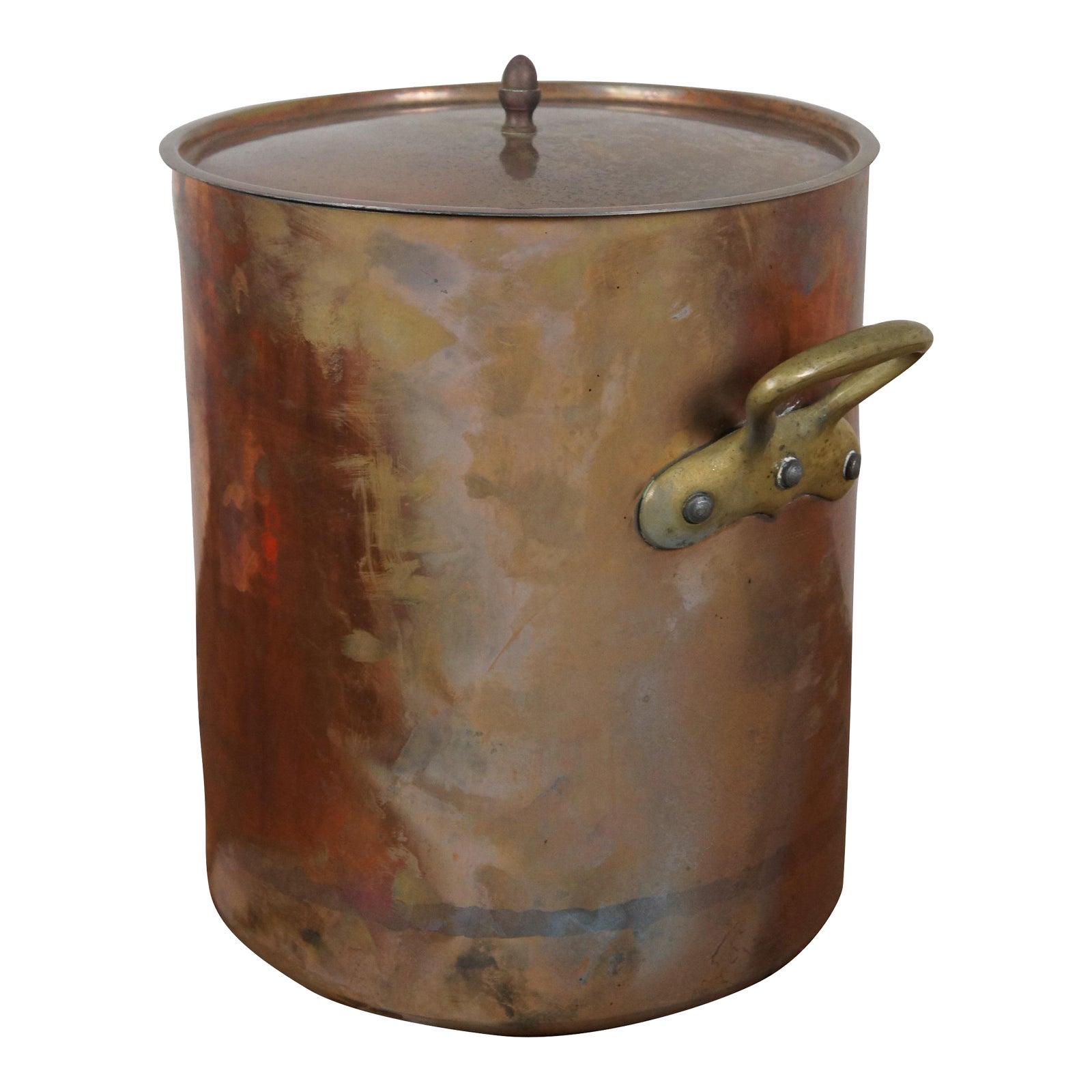 Heavy Antique French Copper Stock Pot Boiler Cauldron Acorn Lid Handles ...