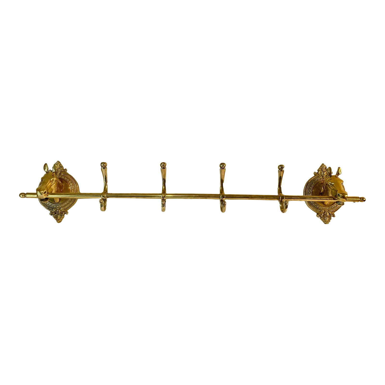Mid 20th Century Brass Horse Head Equestrian Four Hook Coat Rack | Chairish