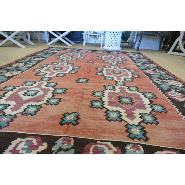 Antique Turquoise & Pink Floral Rug- 6′6″ × 9′7″ | Chairish