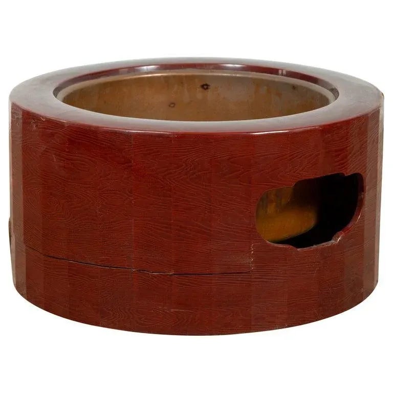 Japanese Red Lacquered Hibachi from the Taisho Period | Chairish