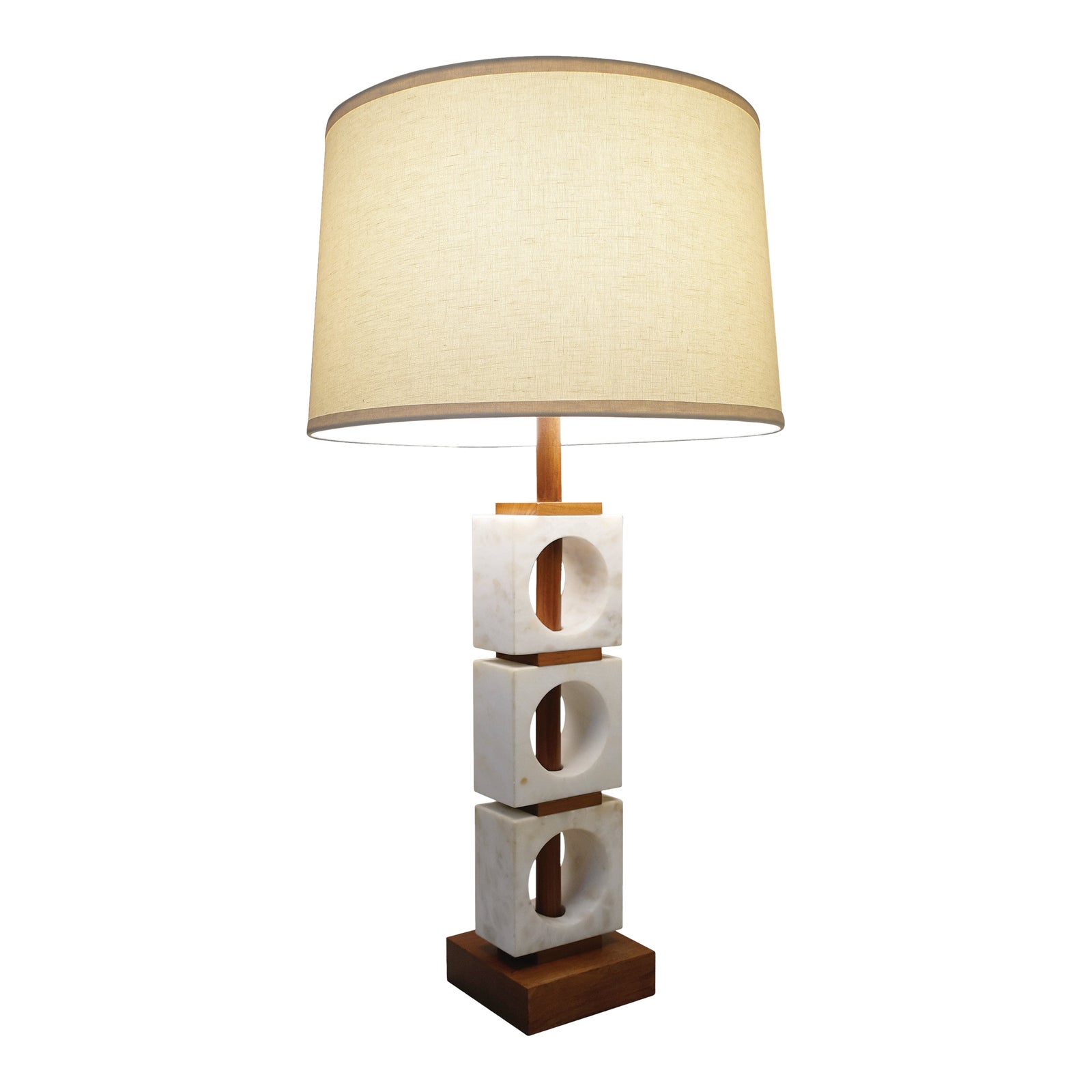 XL Alabaster Marble Walnut Geometric Sculpture Modern Table Lamp 1960's ...