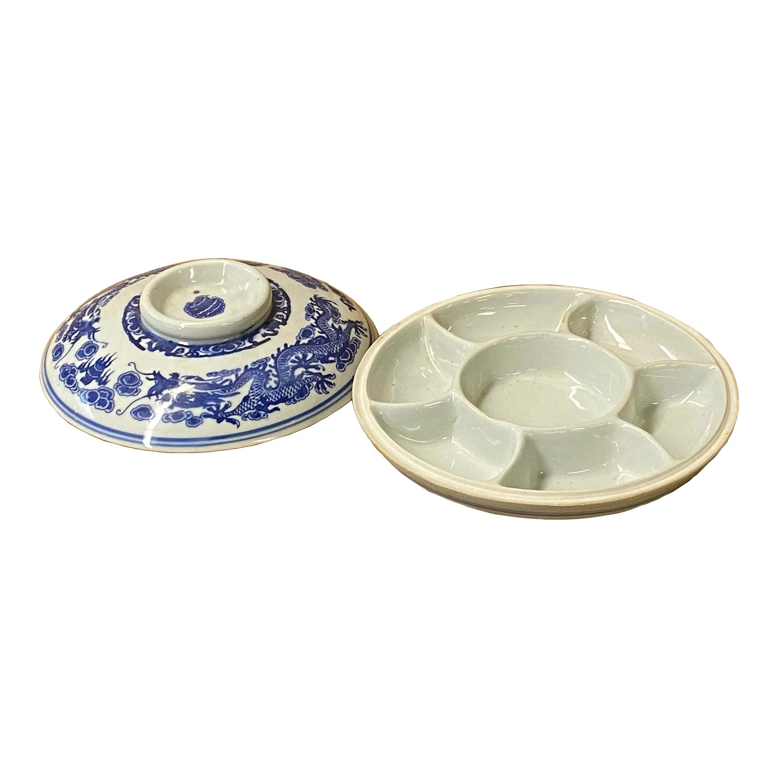 Chinese Blue White Porcelain Small Dragons Theme Ink Dipping Display ...