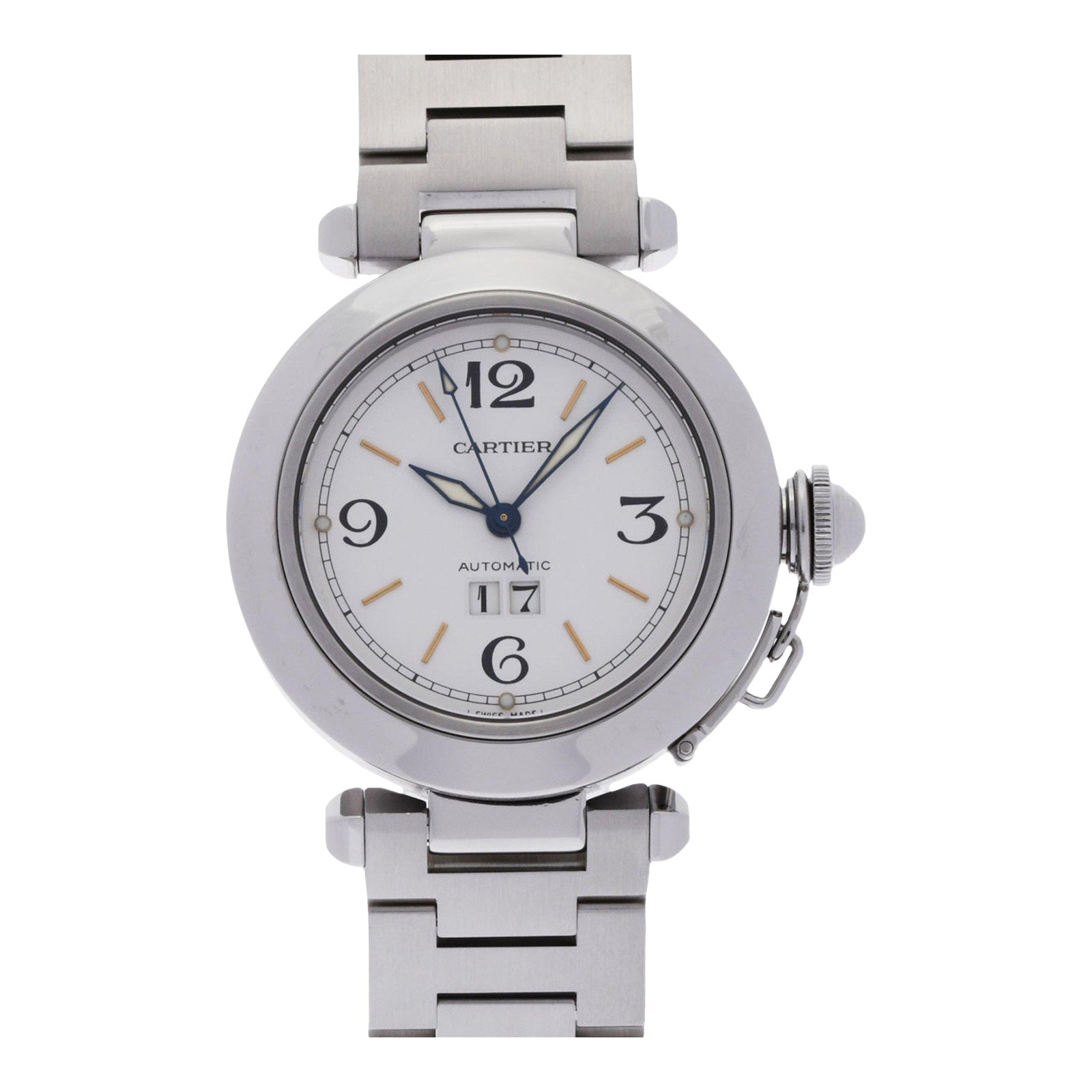 Cartier Pasha C Big Date Boys Ss Watch Automatic White Dial | Chairish